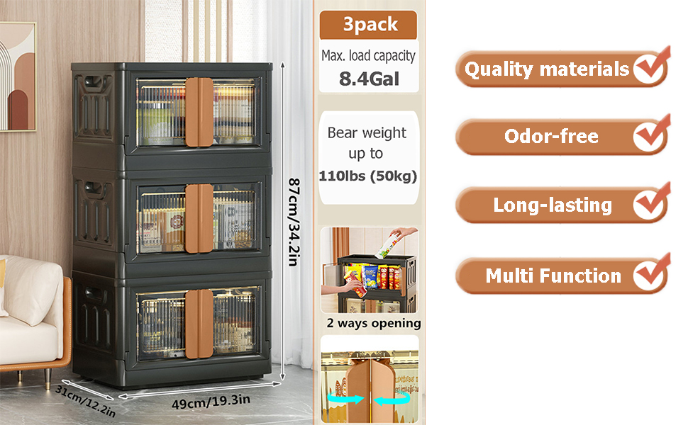 3 Pack Storage Bins with Lids, Stackable Closet Organizers Cabinet, Car ...