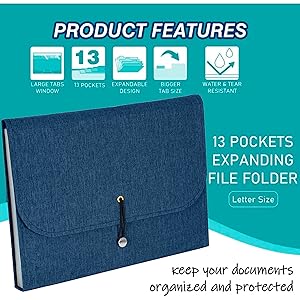 NISUN 13 Pockets Canvas Expanding File Folder A4 Business Expandable ...