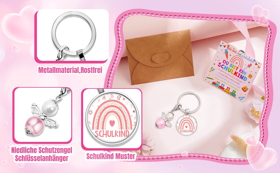Rorchio Einschulung Geschenk Mädchen, Schulkind 2024 Schutzengel Schlüsselanhänger Schultüte ...
