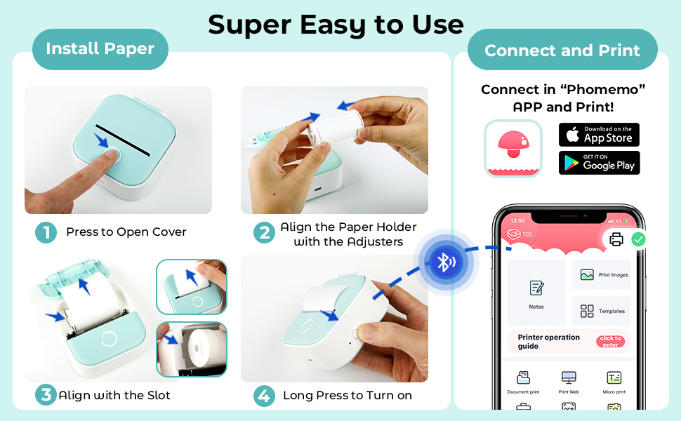 Amazon.com: Omezizy T02 Pocket Printer Set - Thermal Bluetooth Print Pod with 3 Rolls Paper ...