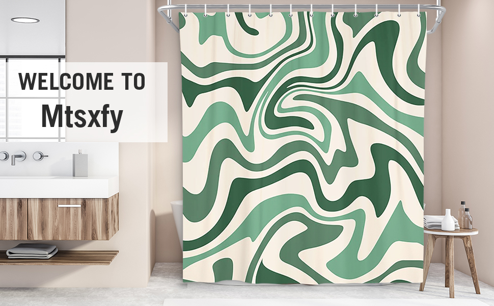 Amazon.com: Aesthetic 70S Abstract Wavy Swirl Shower Curtain,Cute Sage Green Bath Curtain ...