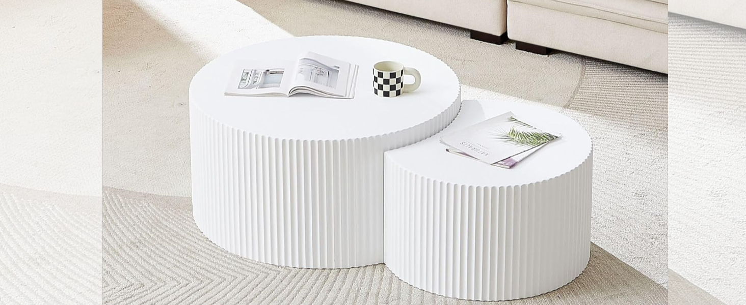 Amazon.com: KEVINSPACE Coffee Table Set of 2 Modern, Living Room Nesting Table Round 2-Piece, No ...