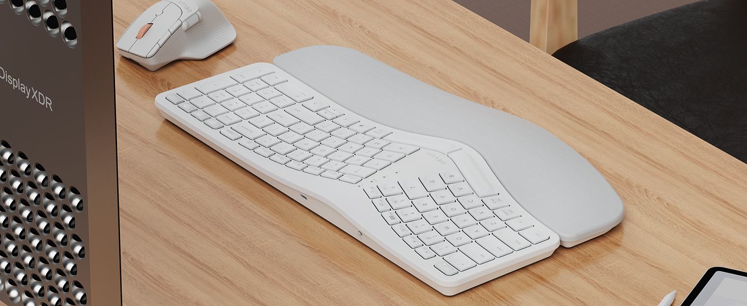 DELUX Wireless Ergonomic Split Keyboard with Backlit and Palm Rest for ...
