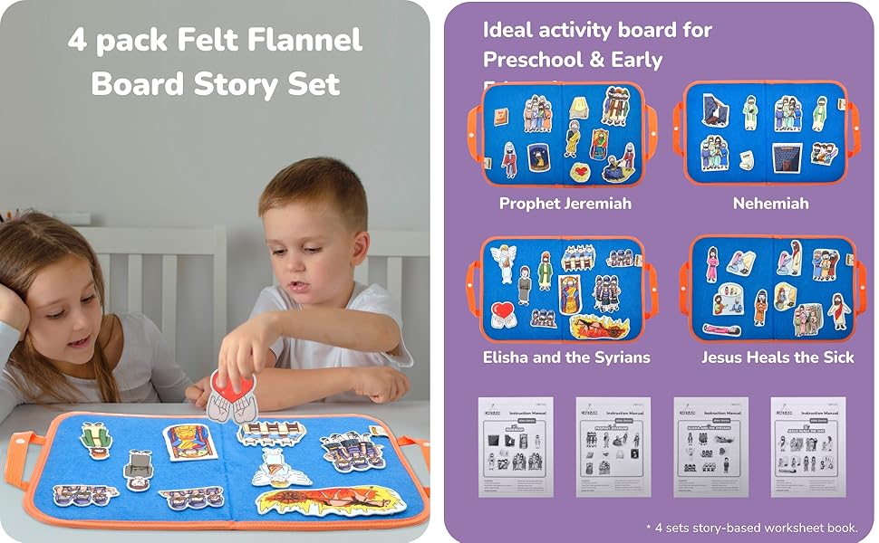 Amazon.com: CHEFAN 4 Pack Felt Board Bible Stories Set, Flannel Board Stories,Precut Christian ...