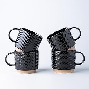Amazon.com: GBHOME 12OZ Stackable Coffee Mugs, Ceramic Coffee Mugs with ...