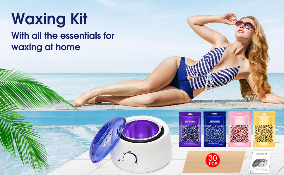 Waxing Kits for Women Wax Warmer: Waxing Kits with 4 * 100g Hard Waxing Beans &30 Pcs Wax Sticks ...