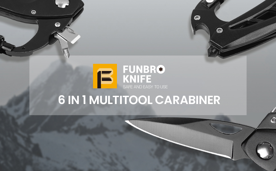 FUNBRO Multitool Carabiner with Pocket Knife, Stocking Stuffers Gifts for Men, EDC Carabiners ...