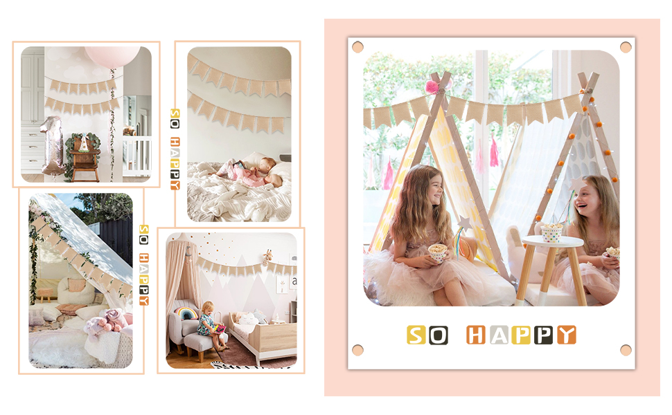 jijAcraft 4.4M Rustic Burlap Banner Bunting,Burlap Flags Hessian Banner ...