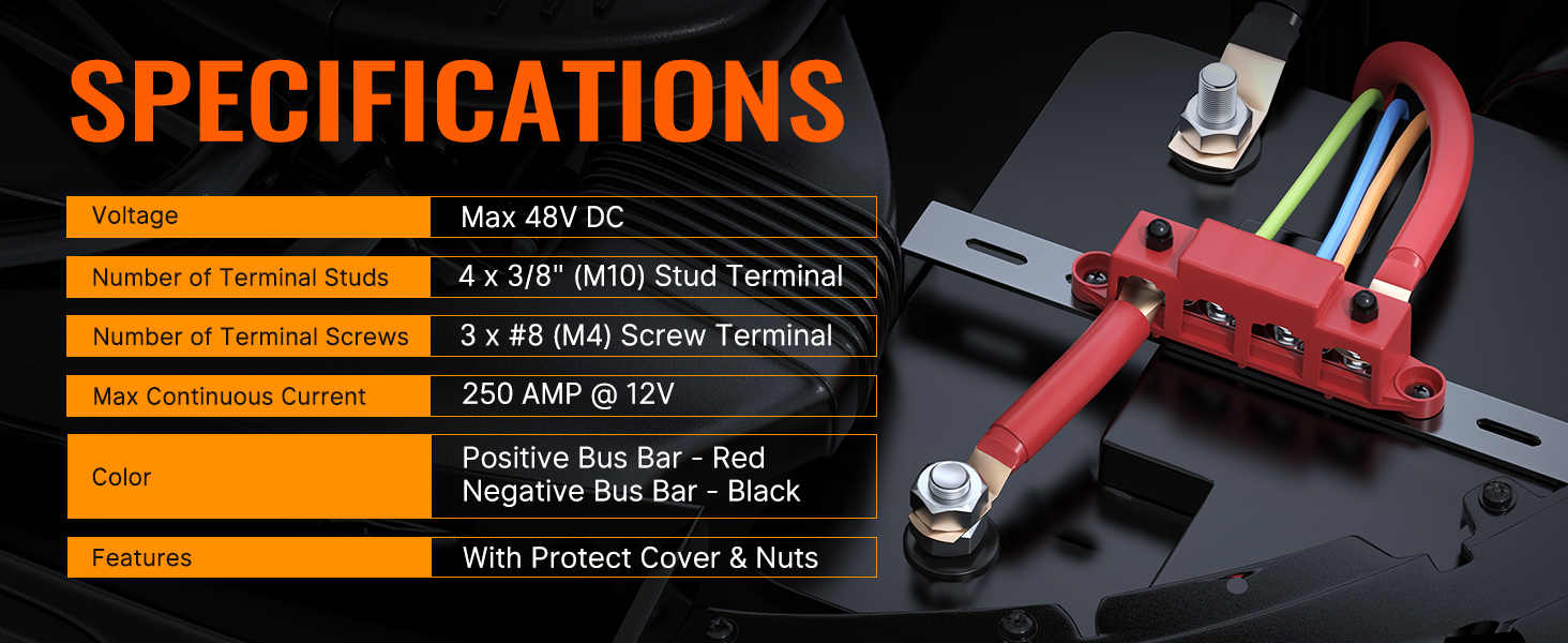 Joinfworld Marine Bus Bar 12V 250A Power Distribution Block 12 Volt 5/ ...