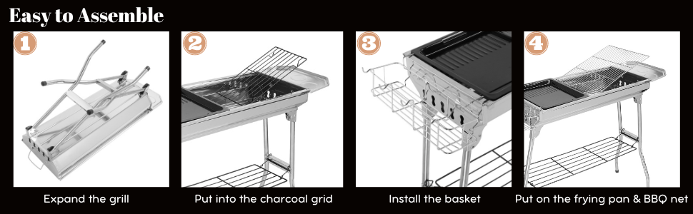 Amazon.com: Outvita Portable Charcoal Grill, 39 x 12x 28" Foldable Barbecue Grill, Stainless ...