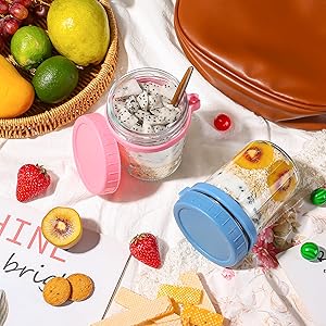 Amazon.com: GUUTRY Overnight Oats Containers with lids and Spoons: 16 oz Mason Jars for ...