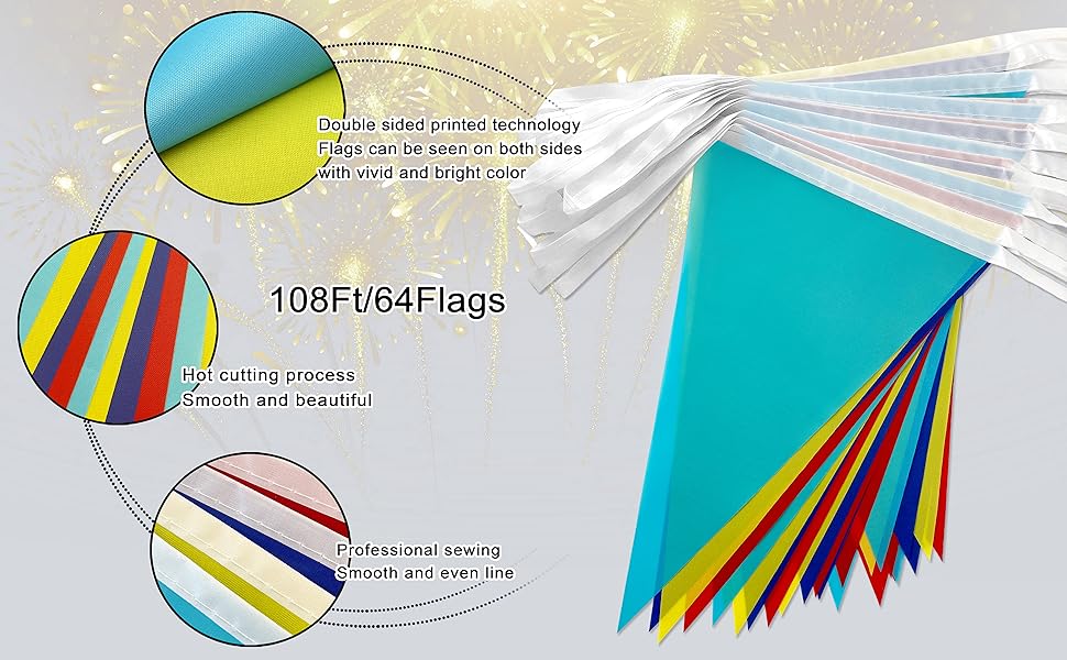 Amazon.com: LZXING 100 Feet Red Blue Yellow Pennant Banner Flags Party ...