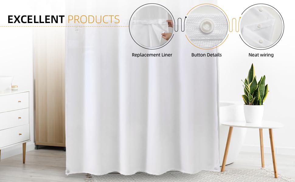 Amazon.com: eachope 1 Pack Extra Long Fabric Snap-in Shower Curtain Liner Replacement,Compatible ...