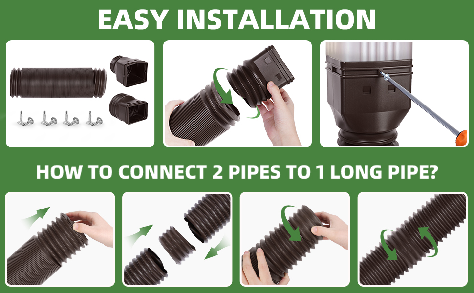 Gutter Downspout Extensions, 2 Pack Flexible Rain Downspout Extender ...