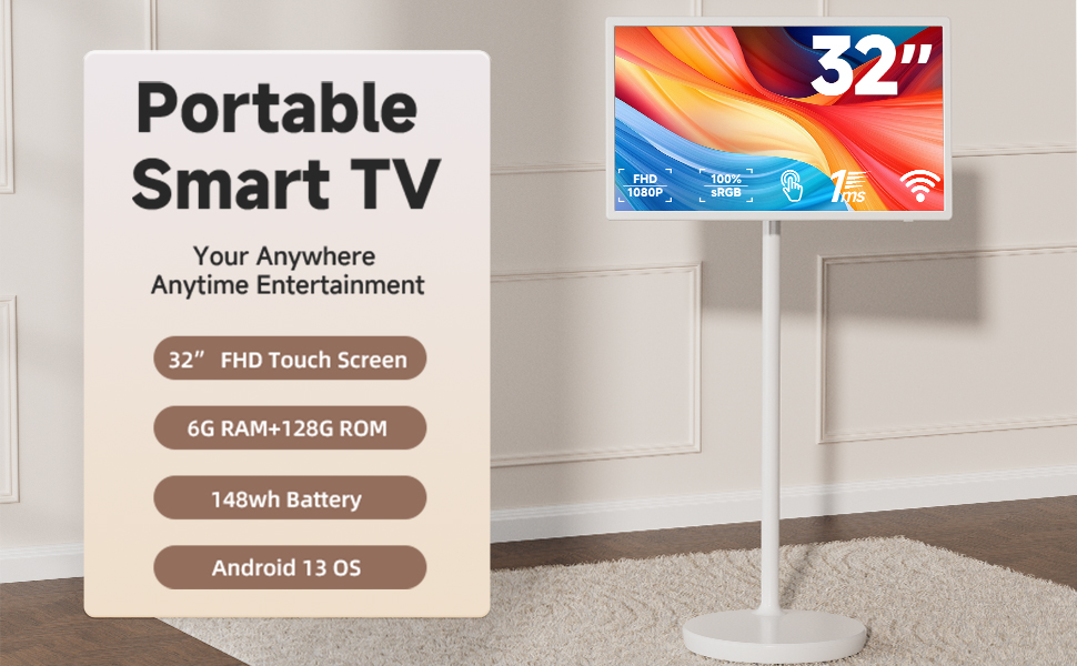 Amazon.com: AOKER 32" Rolling Smart Touch Screen TV - 1080P FHD ...