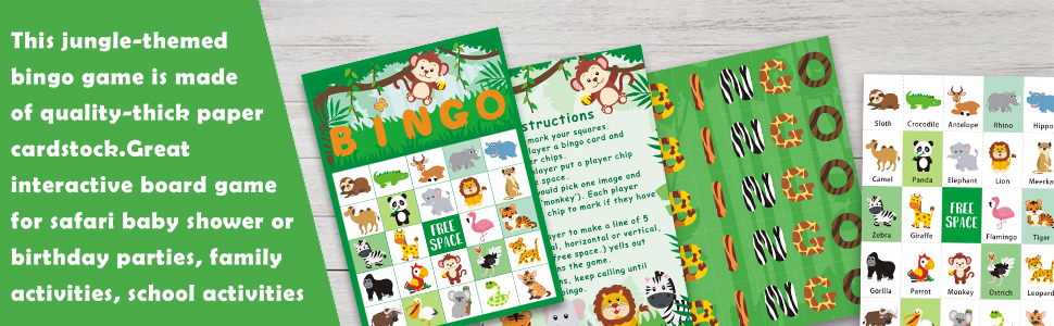 Amazon.com: Bessmoso Safari Party Bingo Game Jungle Theme Party Favors ...