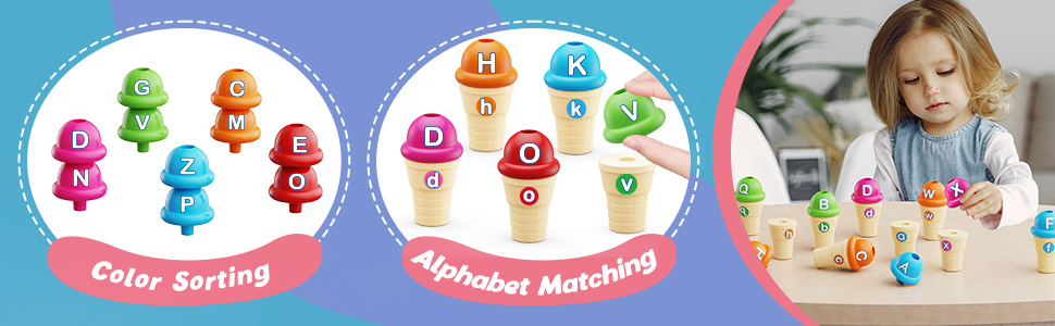 Amazon.com: Kasfalci Alphabet Learning Toys,Ice Cream Toys Play Set,ABC Learning for Toddlers ...