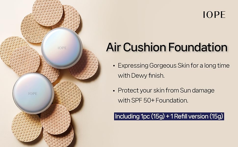Amazon.com : IOPE Air Cushion SPF 50+,Natural Coverage Foundation Makeup, Moisturizing Finish ...
