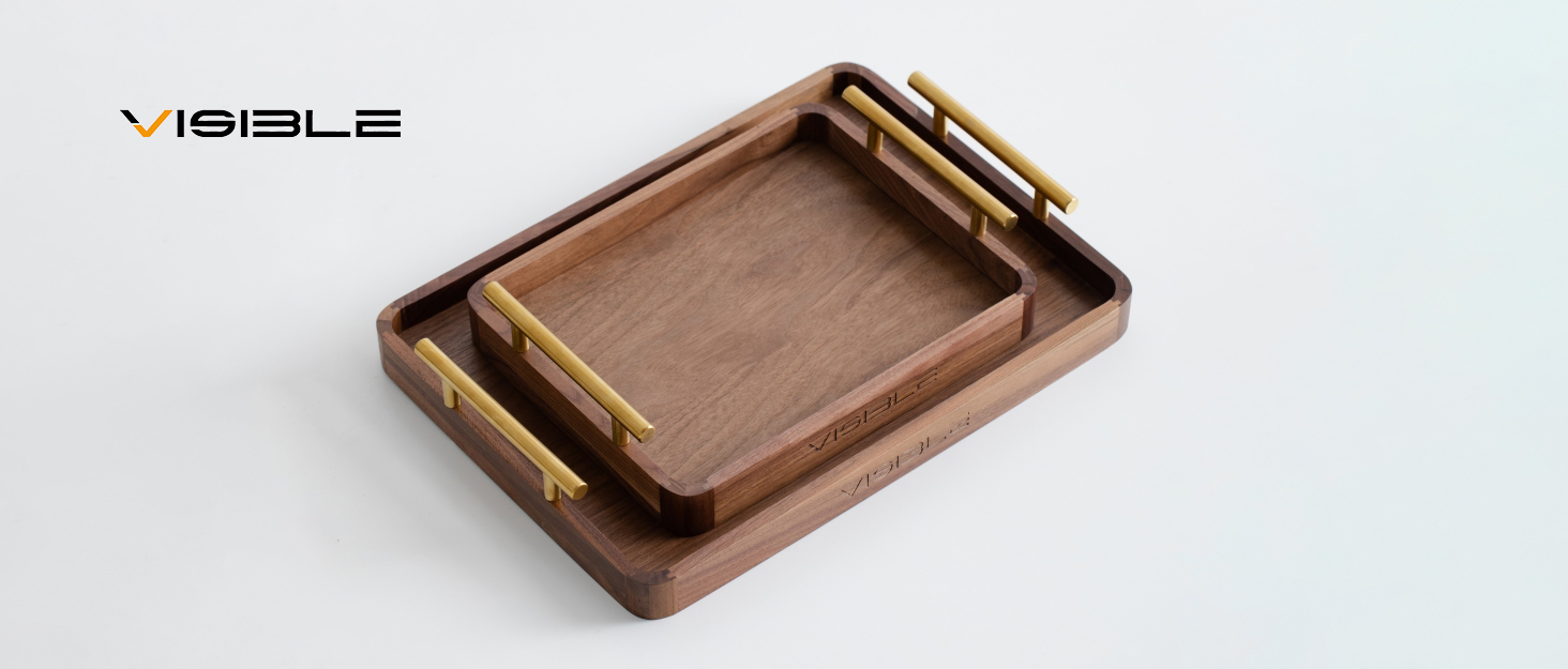 Amazon.com: VISIBLE Brand Solid Walnut Wooden Serving Tray with Brass ...