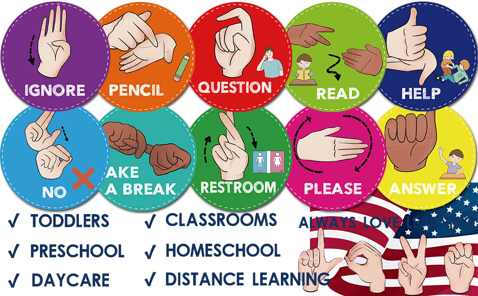 Amazon.com: ASL Classroom Hand Signal Cards - 36 Classroom Hand Signal ...