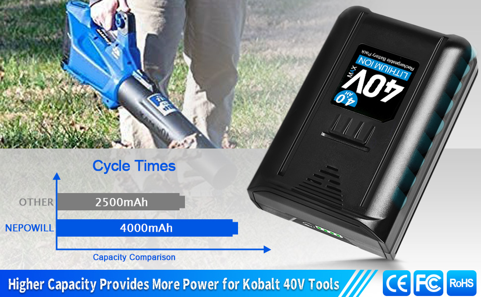 Amazon.com: NEPOWILL 40V 4.0Ah Replacement Battery for Kobalt 40v Battery MAX 2540C-06 ...