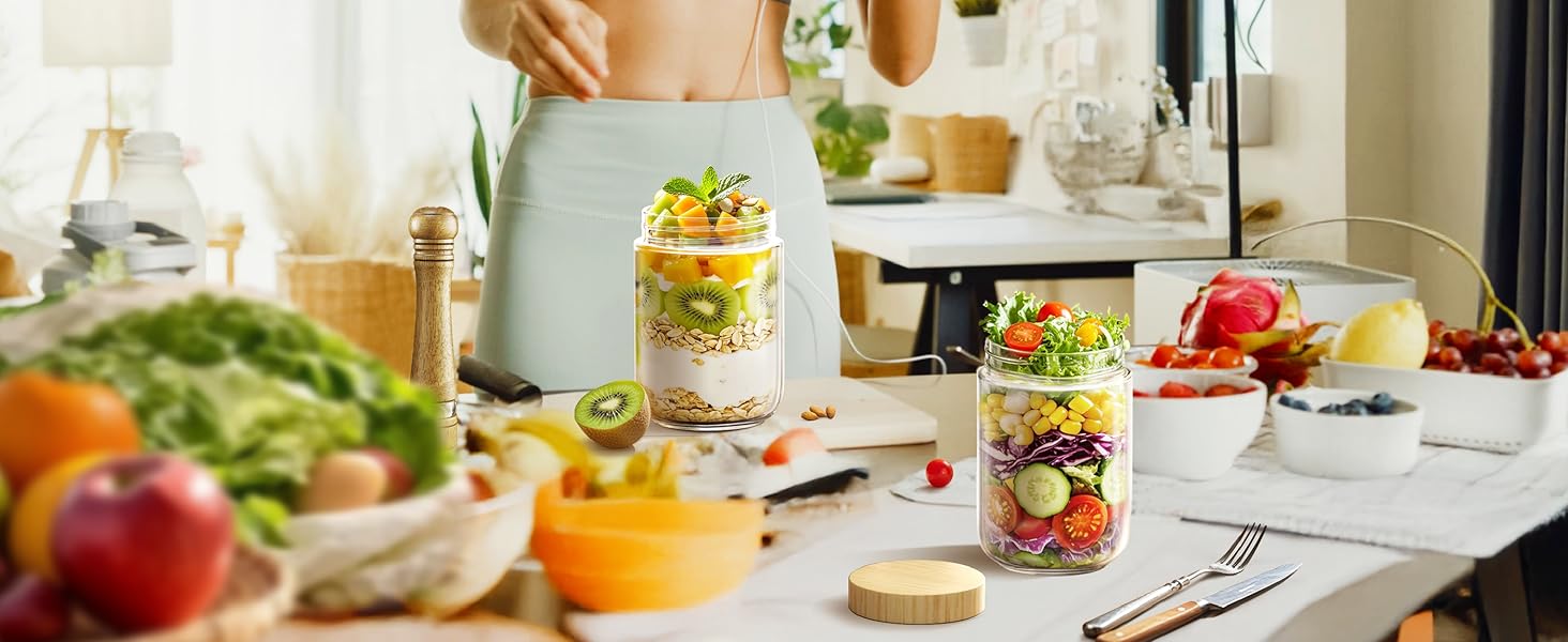 Amazon.com: 2 pack 10oz Overnight Oats Containers with Bamboo Lids, Glass Jars with Airtight ...