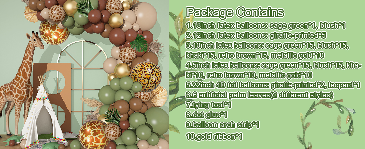 Amazon.com: 150Pcs Safari Balloon Garland Arch Kit, Jungle Animal Print Olive Sage Green Brown ...
