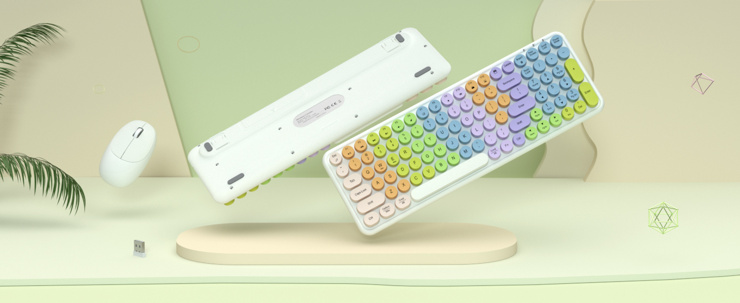 Links9 Colorful Wireless Keyboard Mouse Combo Gradient Rainbow Colors 100 Keys And