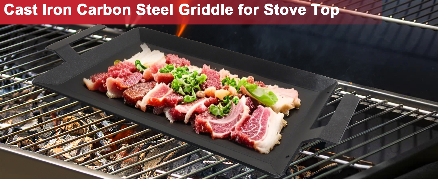 Amazon.com : 17'' x 10'' Carbon Steel Griddle for Gas Grill, Universal Carbon Cooking Griddle ...