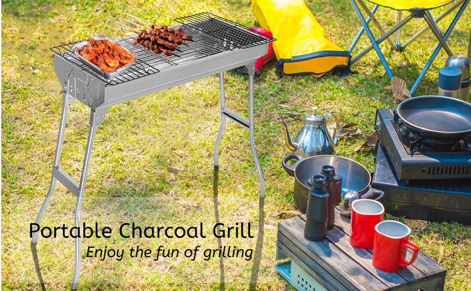Amazon.com: Outvita Portable Charcoal Grill, 28x 13 x 27" Foldable Barbecue Grill, Stainless ...
