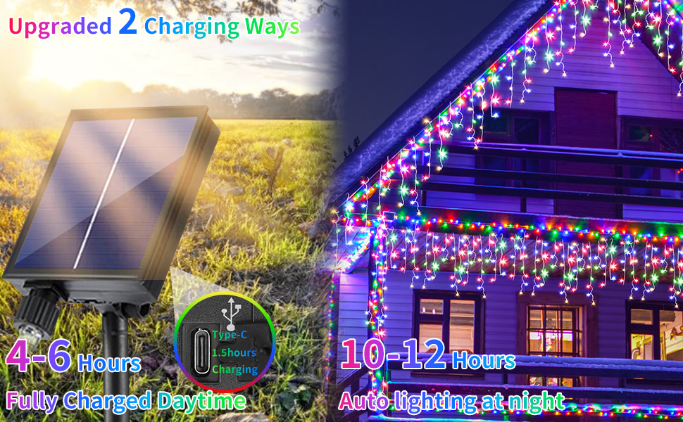 Solar Icicle Christmas Lights Outdoor - 56Ft 506 LED Icicle Multi Color ...