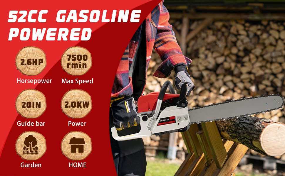 Amazon.com : 52CC Chain saw 2KW 20In Chainsaw Set Petrol Gas Chainsaw For Cutting Wood Suitable ...