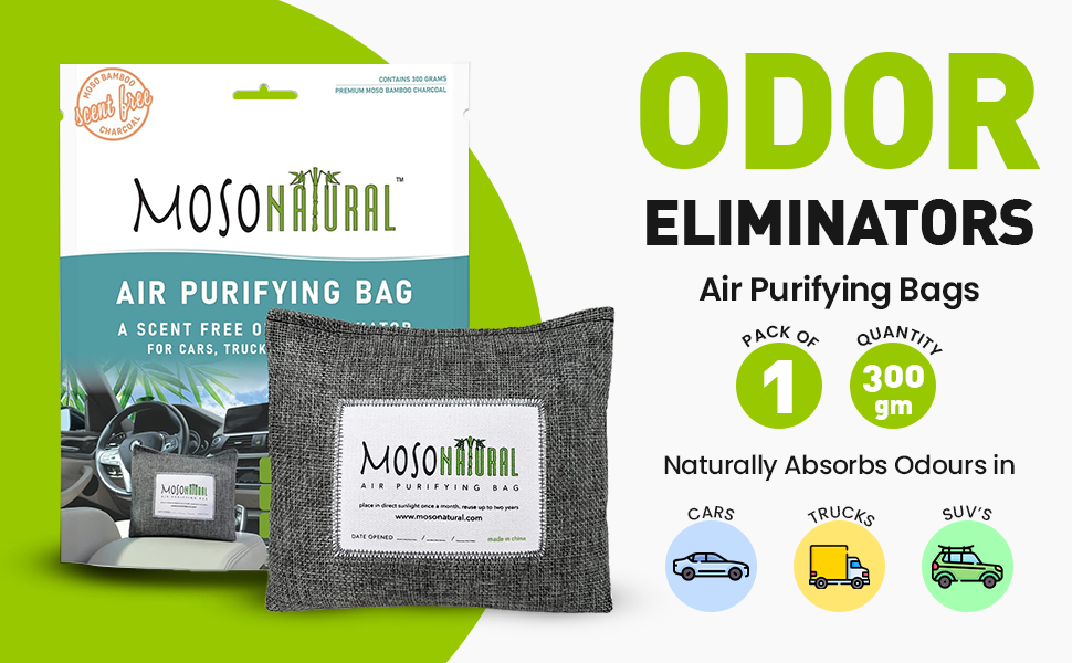 MOSO NATURAL Air Purifying Bag A Scent Free Odor Eliminator For Cars, Trucks and SUVs. Premium ...