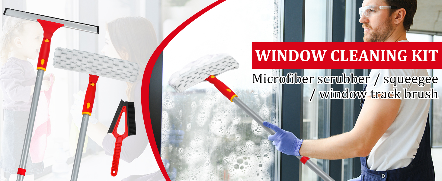 Amazon.com: Window Cleaning Kit-58inch Long Handle Squeegee,Microfiber Scrubber Window Cleaner ...