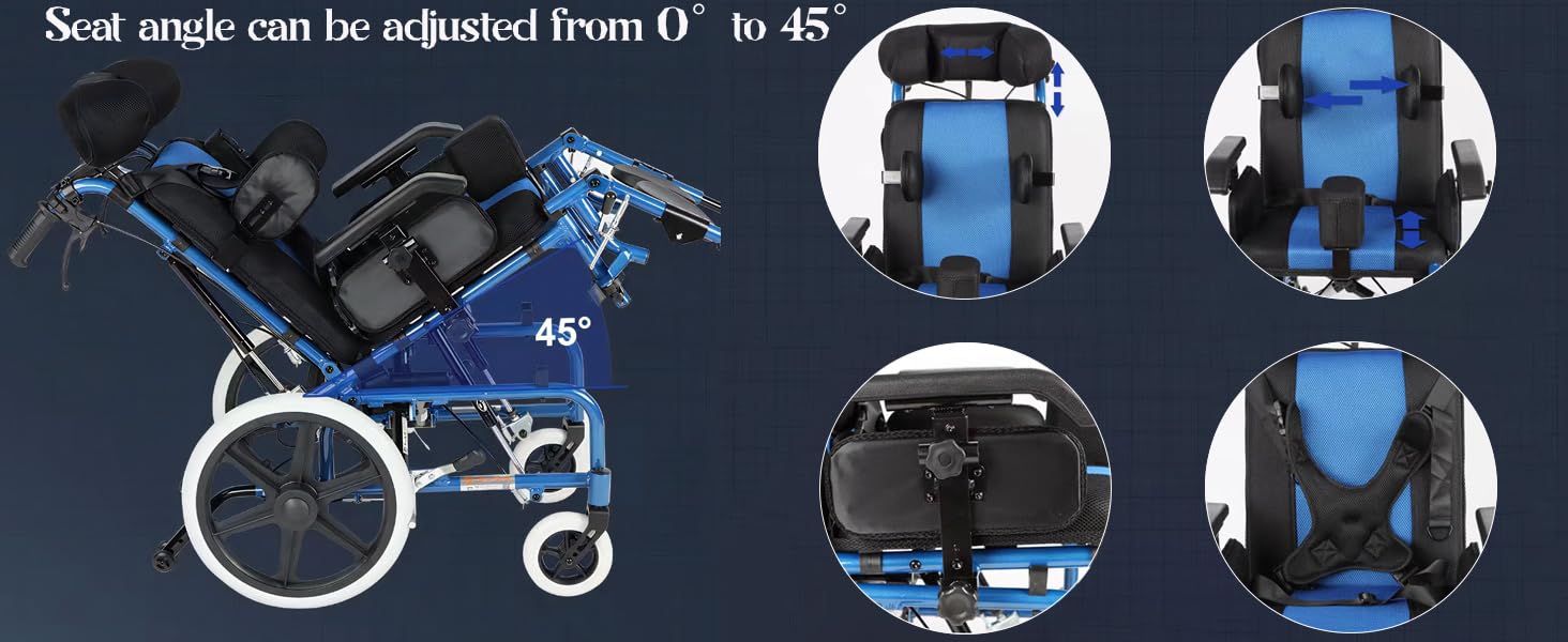 Amazon.com: Foldable Reclining Wheelchair for Cerebral Palsy Kids, Silla De Ruedas for Adult W ...