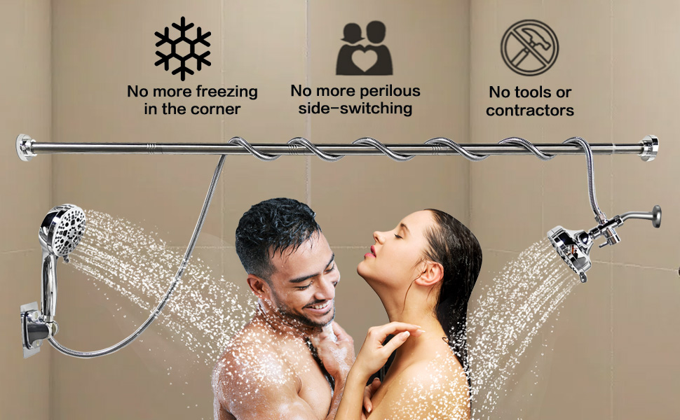 motoaaaa Double Shower Head, Dual Shower Head for Couples, High Pressure and Adjustable Tandem ...