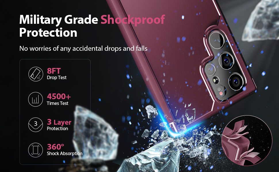 TOCOL 1+2 Pack Designed for Samsung Galaxy S22 Ultra Case, with 2 Pack Camera Lens Protector ...