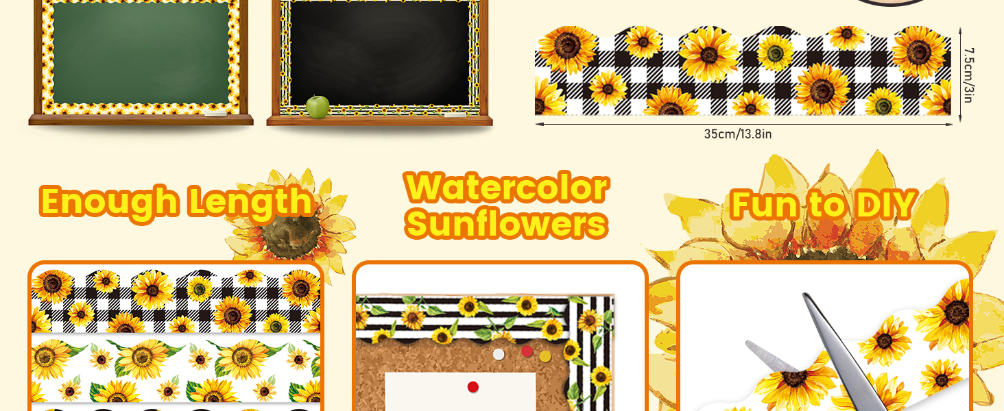 Amazon.com: Whaline 69Ft Sunflower Bulletin Board Border Summer Stripe ...