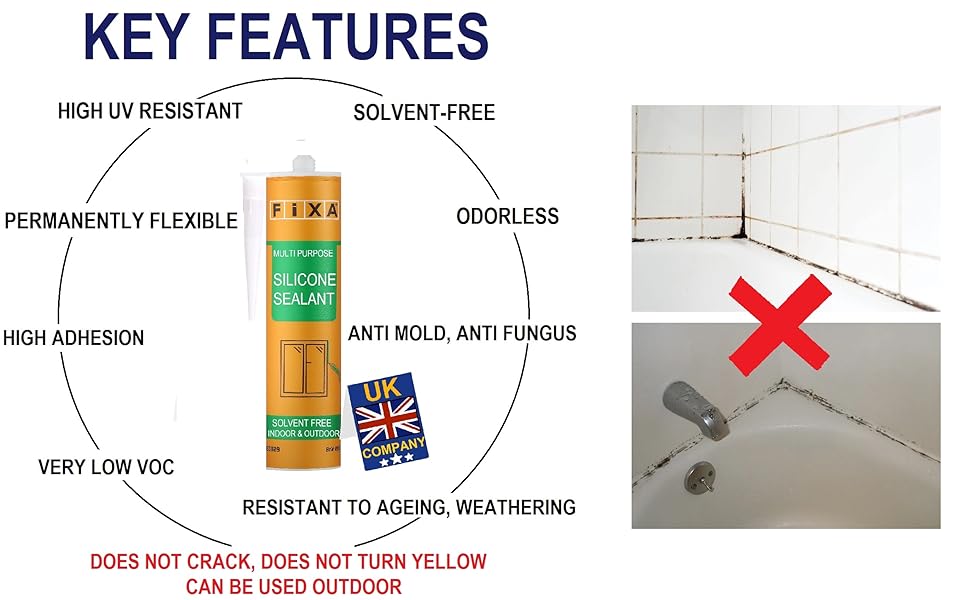 BONDIFY Waterproof Silicone Sealant Clear, Kitchen & Bathroom Sealant Anti Mould SOLVENT FREE ...