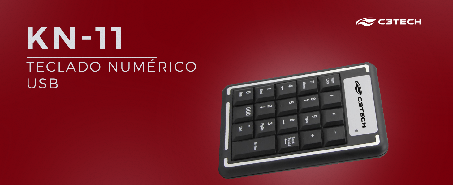 Teclado Numérico C3Plus USB KN-11BK Preto - Plug and Play Membrana Compatível com PC/AT e Linux ...