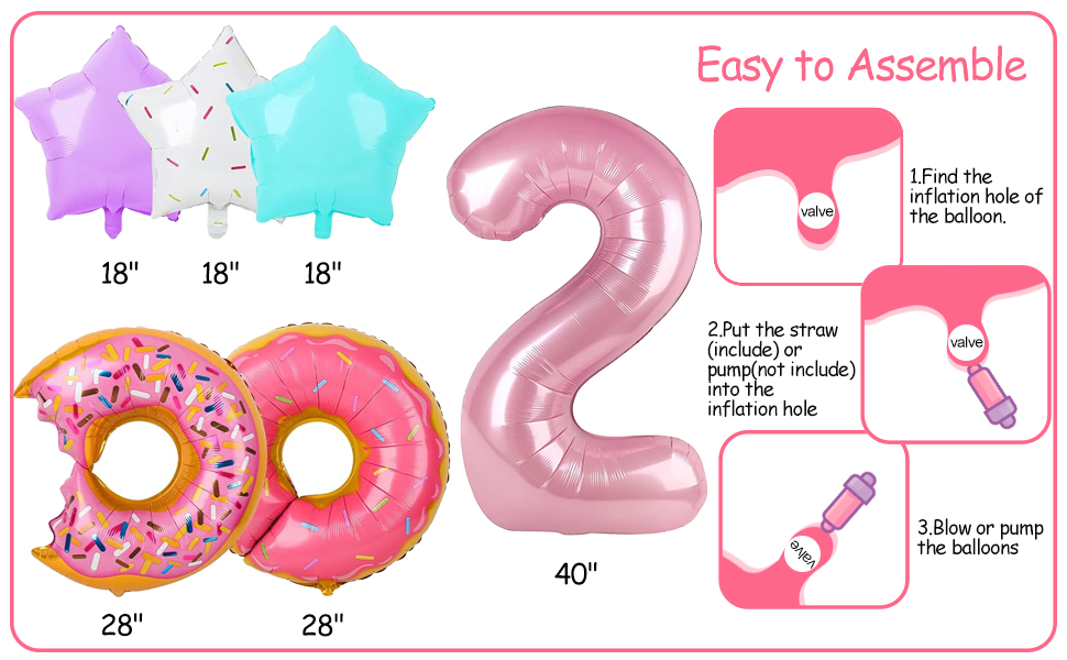 Amazon.com: Dripykiaa 6Pcs Sweet Donut Balloon 40' Pink Two Year Old Balloon Set for Second ...
