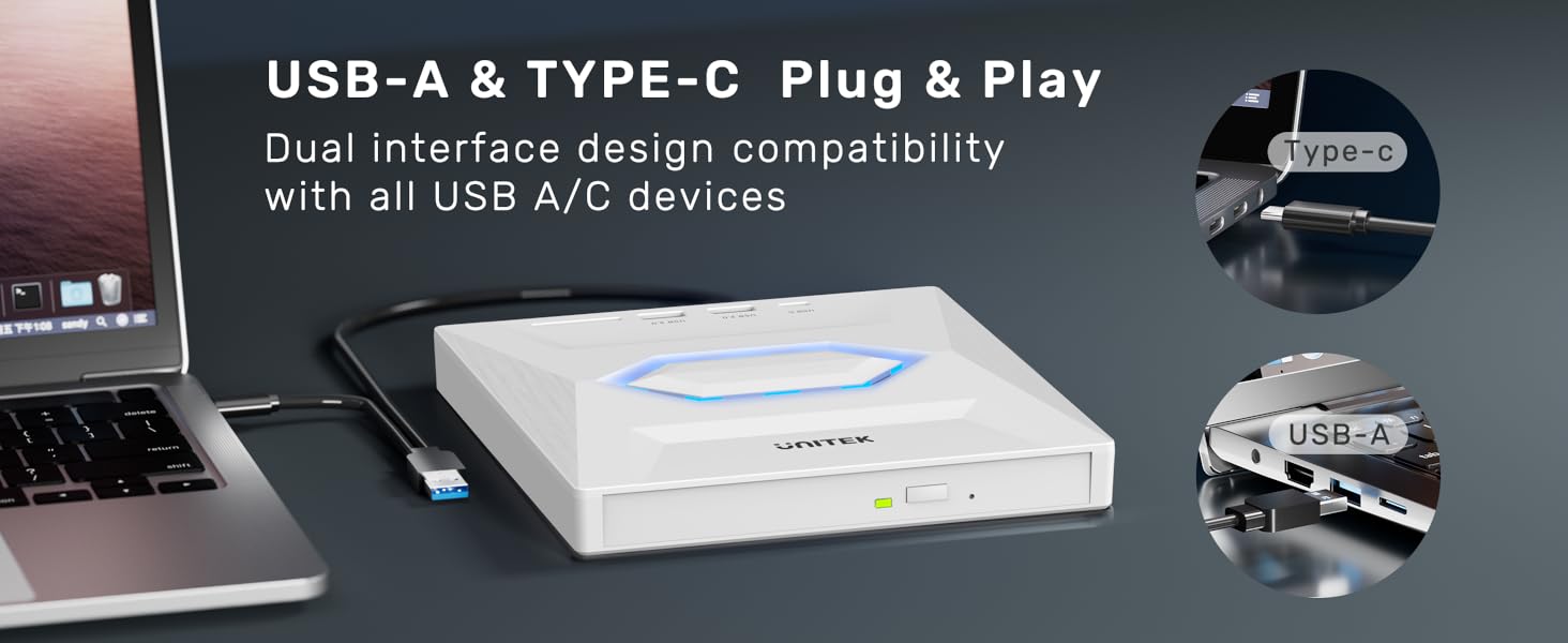 Amazon.com: Unitek External CD/DVD Drive USB C Portable DVD Player with SD Card Slots 3 USB ...