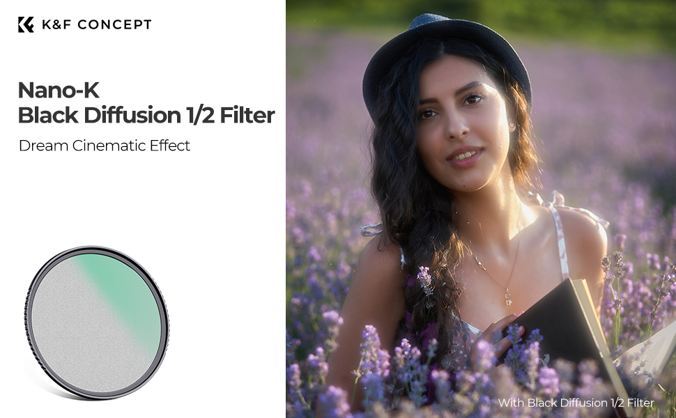 K&F Concept 77mm Black Diffusion 1/2 Filter Mist Soft Glow Diffuser Lens Filters (Nano-K Series ...