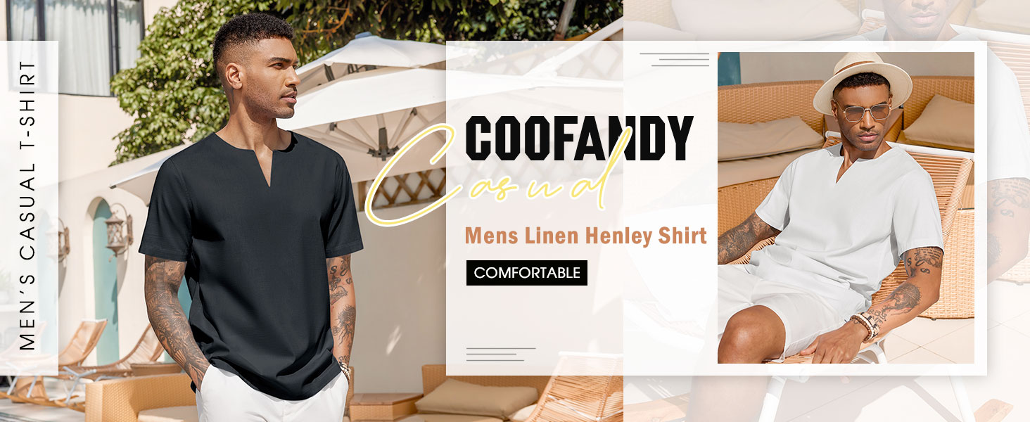 COOFANDY Mens Linen Henley T-Shirts Short Sleeve Hippie Yoga Summer Beach Casual Henleys Shirt ...