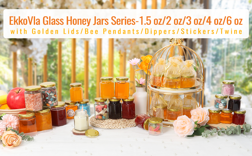 Amazon.com: EkkoVla 30 Pack 4 oz Hexagon Glass Honey Jars with Wooden Dipper, Small Honey Jars ...