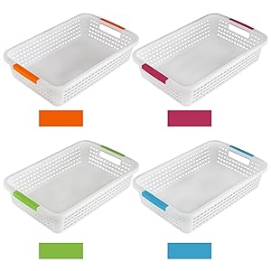 Amazon.com - Lawei 8 Pack Plastic Storage Basket with Handle - 12 x 7.6 ...