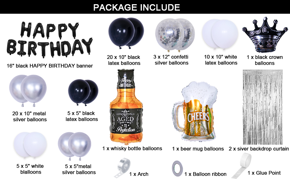Amazon.com: Black and Silver Birthday Decorations for Men Women, Happy ...