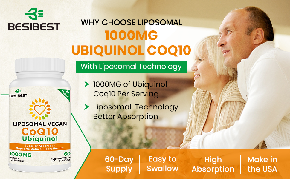 Amazon.com: Besibest 1000mg Liposomal CoQ10 Ubiquinol, 600 Vegan Softgels, High Absorption ...