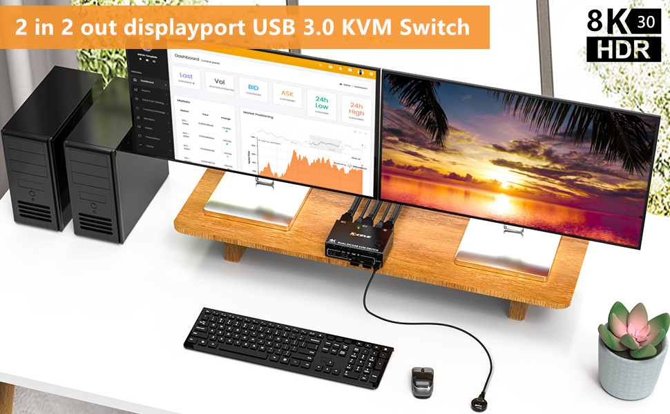 DP KVM Switch 2 Computer 2 monitory, KCEVE dwa monitory Displayport USB 3.0 KVM przełącznik do ...
