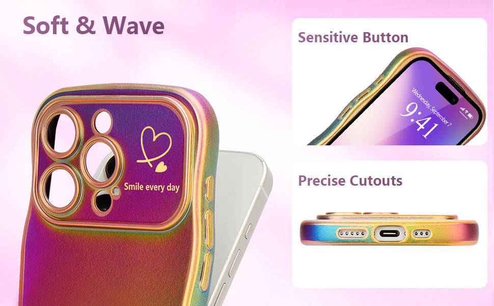 Amazon.com: LCHULLE for iPhone 16 Pro Max Case for Women Girls, Cute Colorful Wave Frame Curly ...